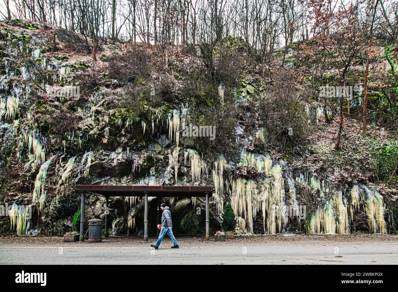 Moravsky Kras, Czech Republic. 11th Jan, 2024. An icefall pictured at ...