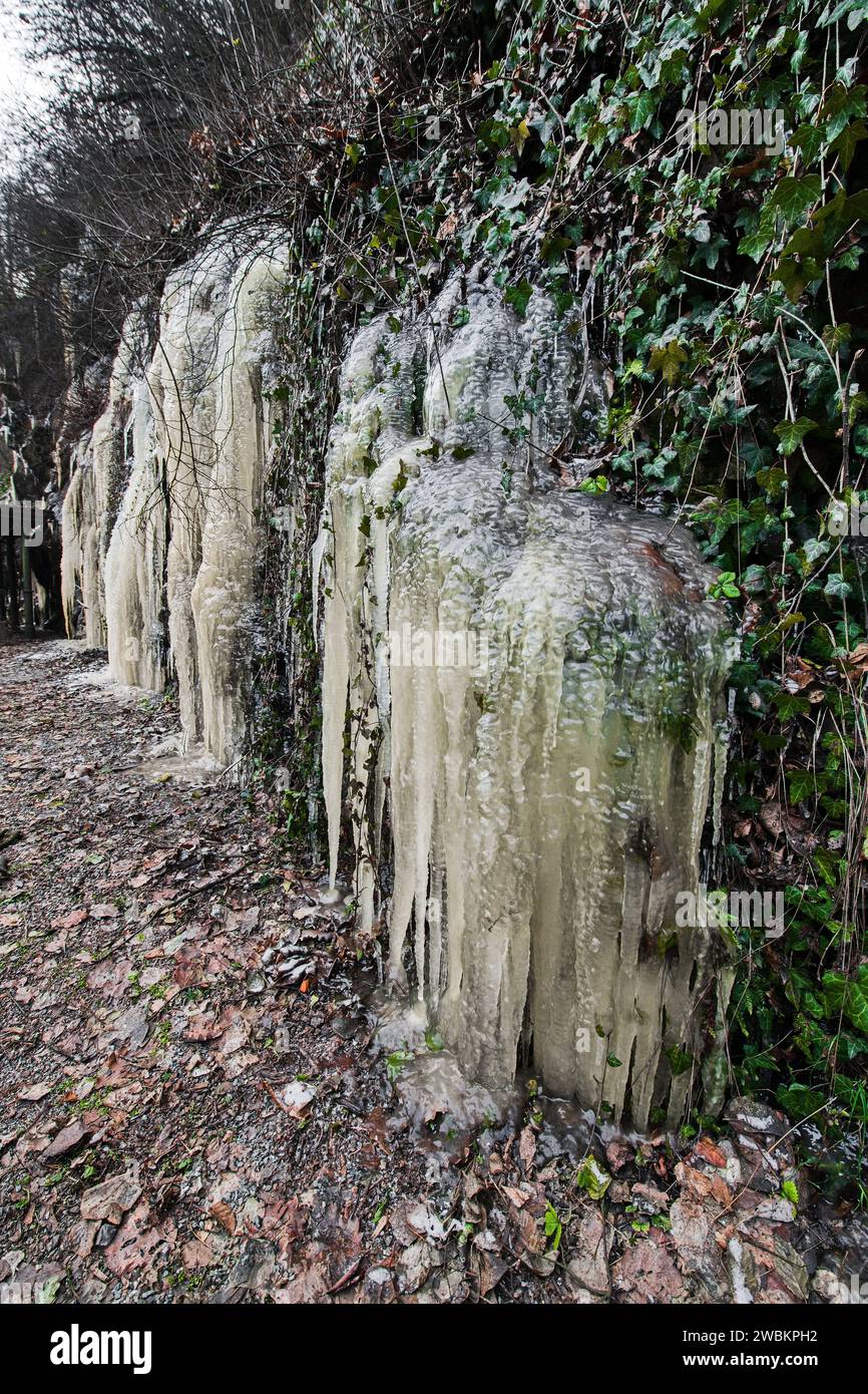 Moravsky Kras, Czech Republic. 11th Jan, 2024. An icefall pictured at ...