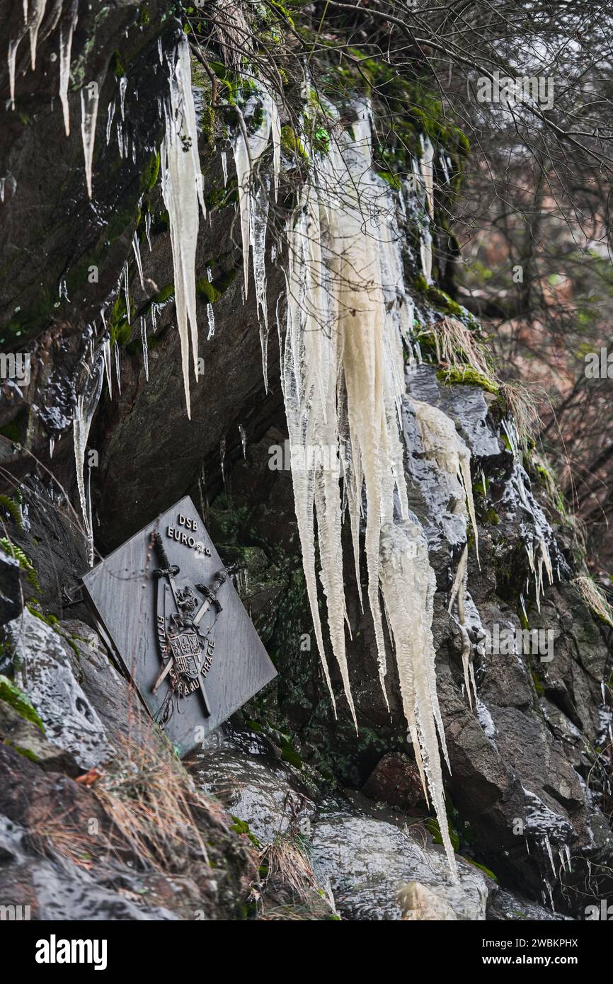 Moravsky Kras, Czech Republic. 11th Jan, 2024. An icefall pictured at ...