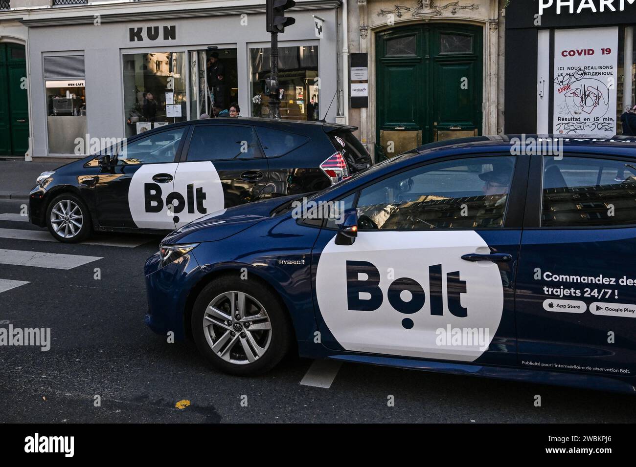 Paris, France. 11th Jan, 2024. Illustration of Bolt VTC driver on ...