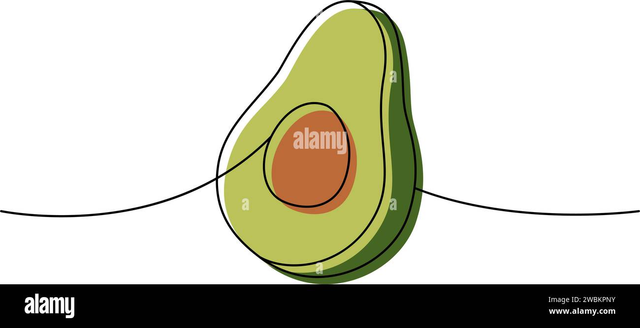 Avocado One Line Colored Continuous Drawing Japanese Cuisine