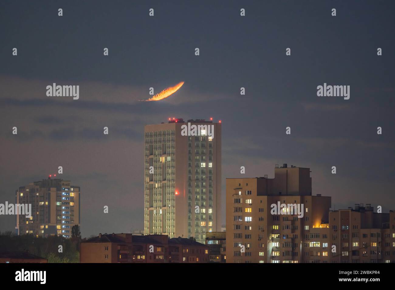 Night city skyline and setting moon, Kyiv, Ukraine Stock Photo - Alamy