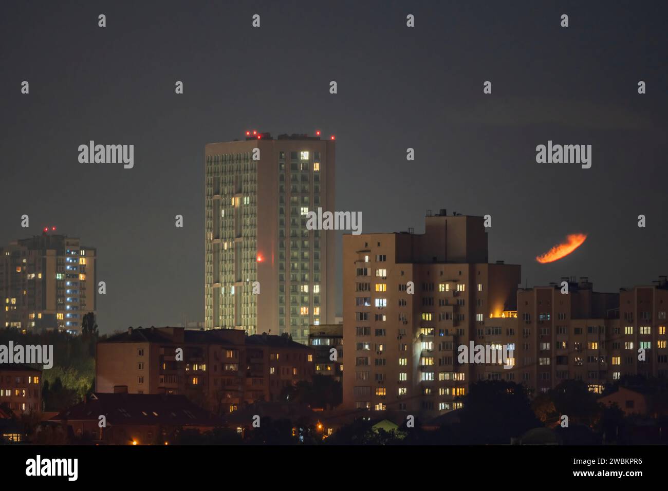 Night city skyline and setting moon, Kyiv, Ukraine Stock Photo - Alamy