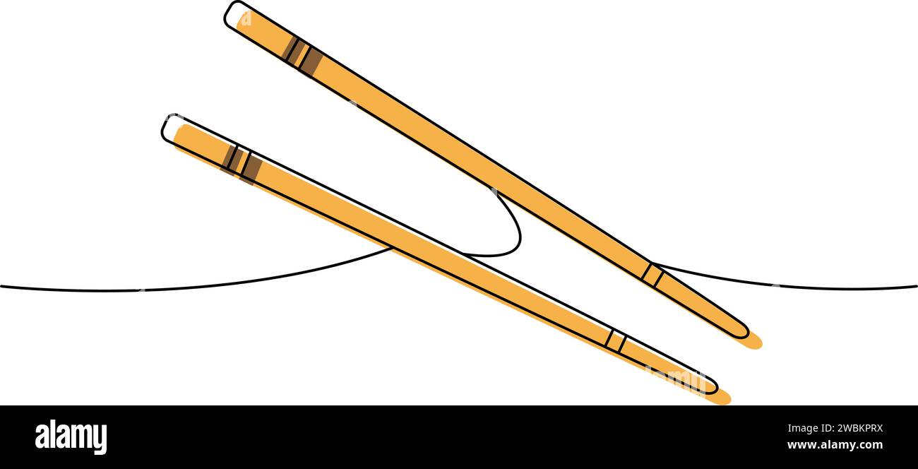 Chopsticks one line colored continuous drawing. Japanese cuisine ...
