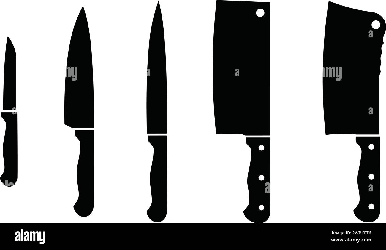 set of kitchen knife silhouette. Meat cutting knives collection. Vector ...