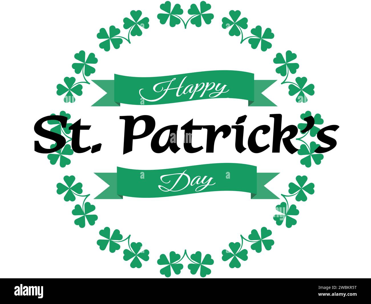 Happy St Patricks Day design with a circle of green shamrocks (clovers ...