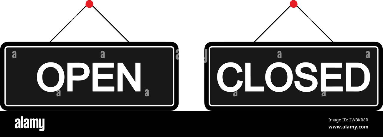 open and Closed black banner signboard for shop, restaurant, bank ...