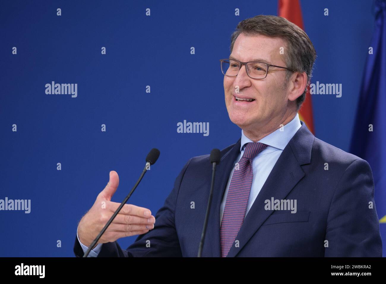 The leader of the PP, Alberto Nuñez Feijoo, during a press conference ...