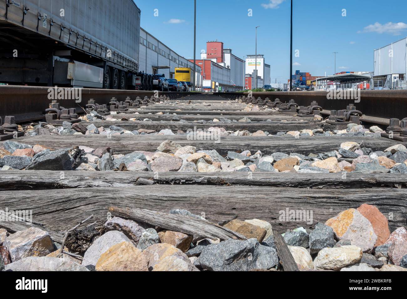 Railway track photographed from a worm's eye view Stock Photo - Alamy