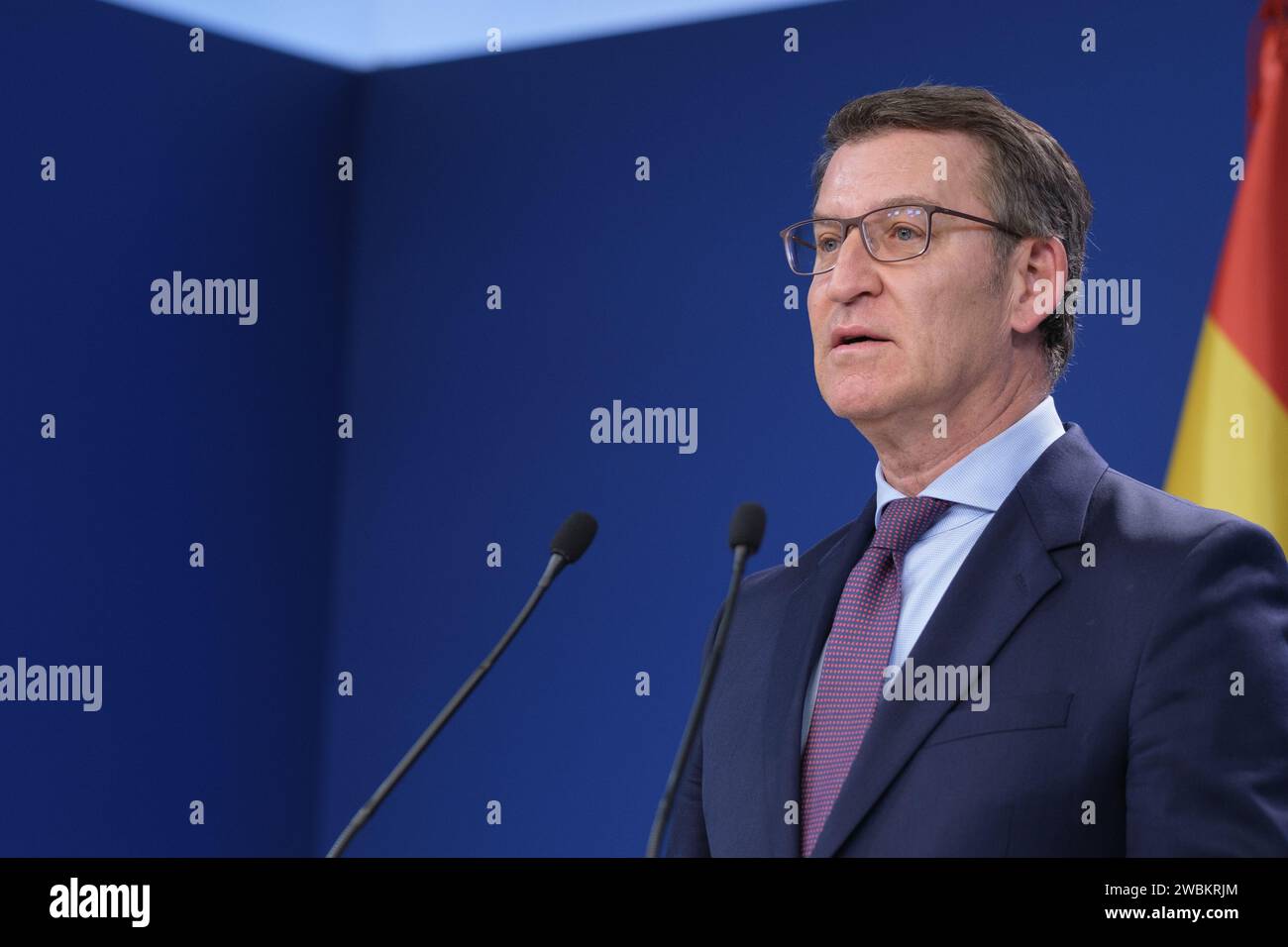 The leader of the PP, Alberto Nuñez Feijoo, during a press conference ...