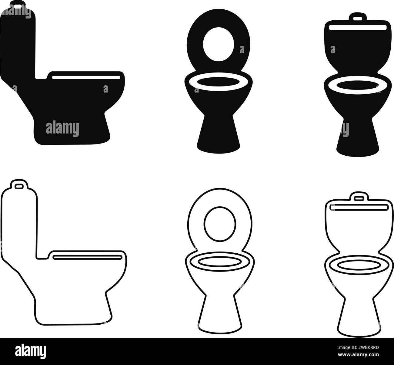 Toilet flat and line icon bowl sanitaryware vector bathroom set. Bidet ...