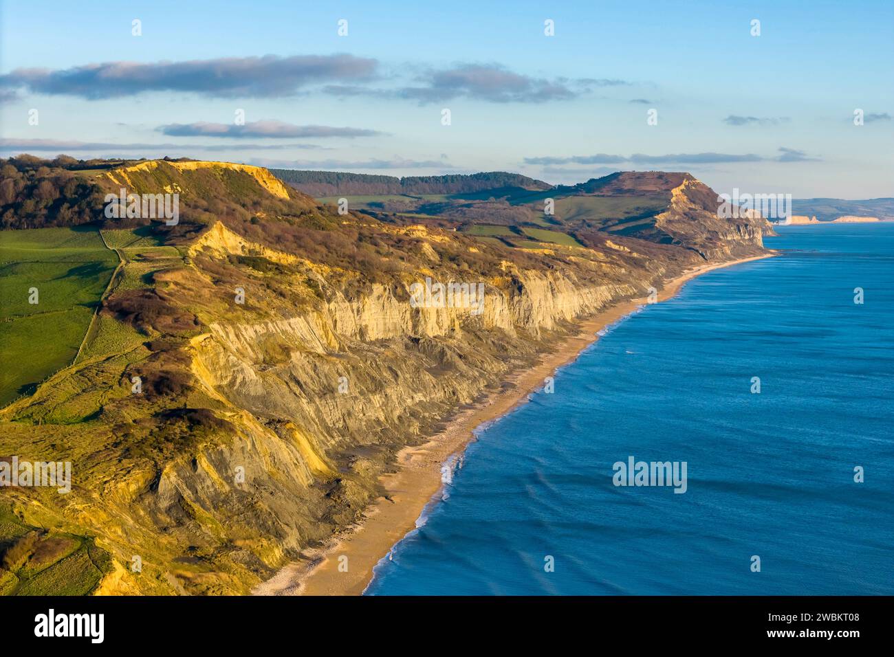 Charmouth, Dorset, UK. 11th January 2024. UK Weather. Aerial view of ...
