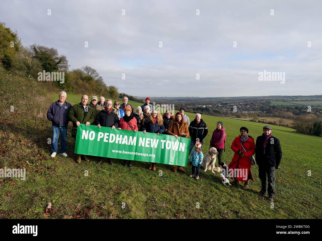 Members of the No Pedham New Town group stand near the site of a ...