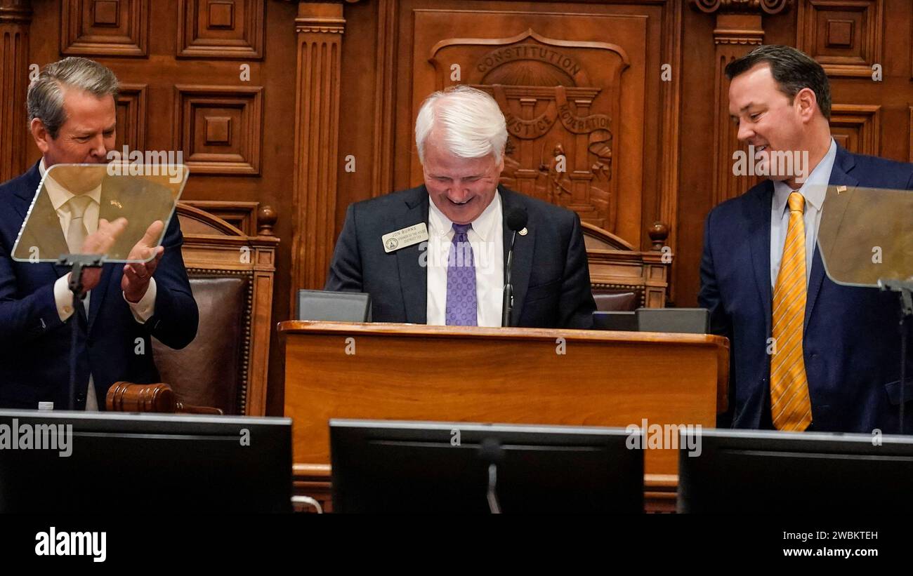 Georgia Gov. Brian Kemp, Speaker of the Georgia House Jon Burns, and ...