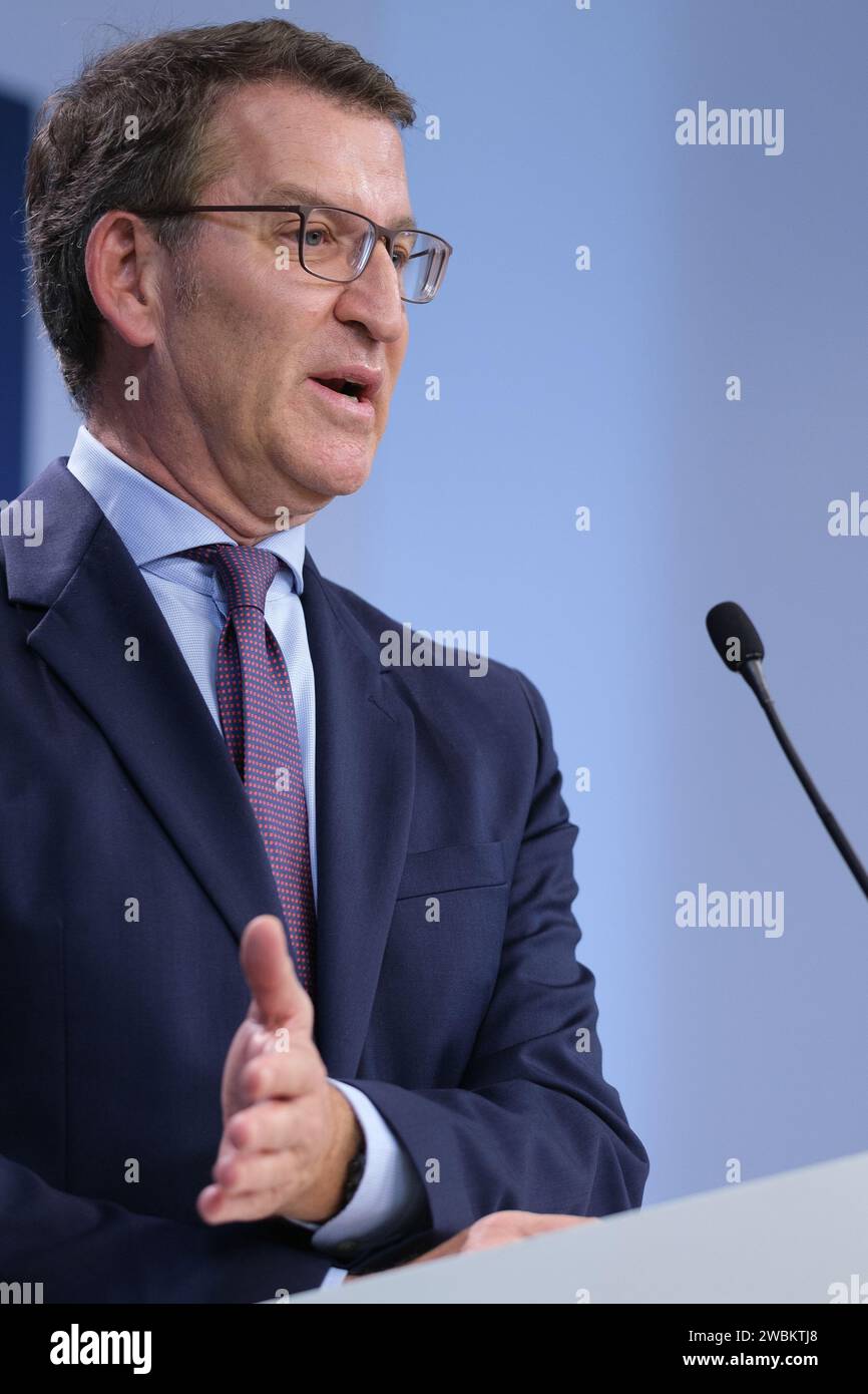 The leader of the PP, Alberto Nuñez Feijoo, during a press conference ...