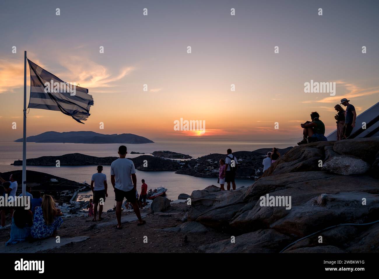 Ios, Greece - September 14, 2023 : Breathtaking panoramic sunset view ...