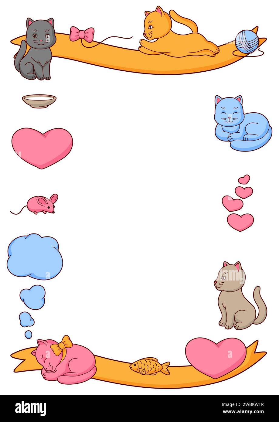 Frame with cute kawaii cats. Fun animal illustration Stock Vector Image ...