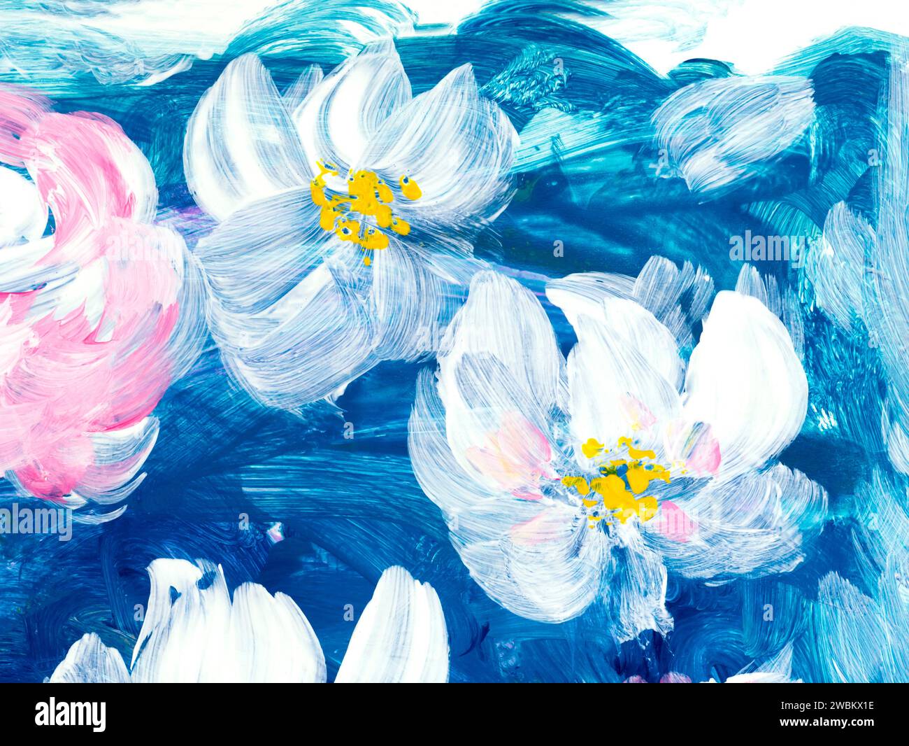 Abstract flowers, original hand drawn, impressionism style, color ...