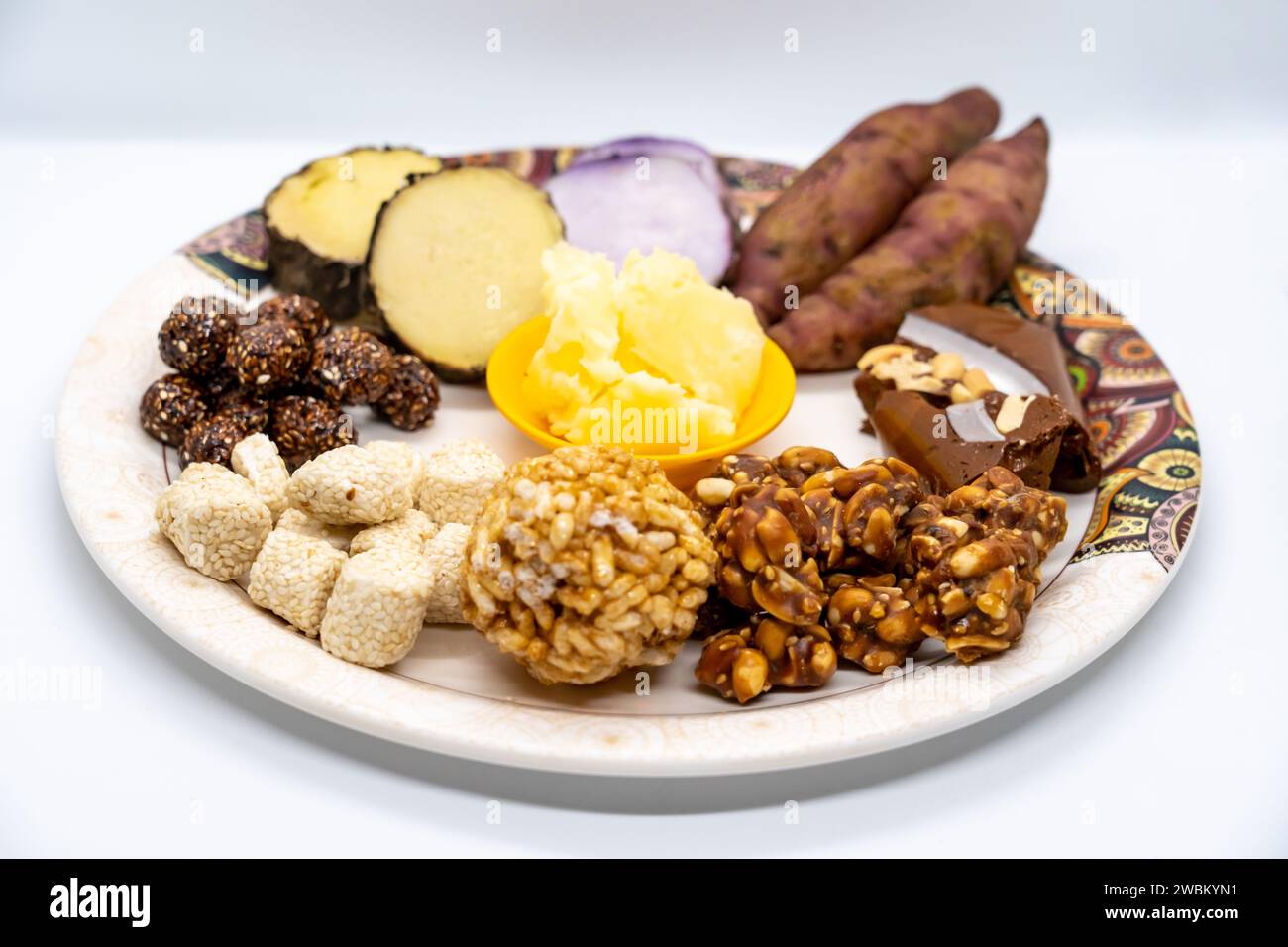 Maghe Sankranti Makar Festival Celebration Food Plate of Muri Ladoo ...