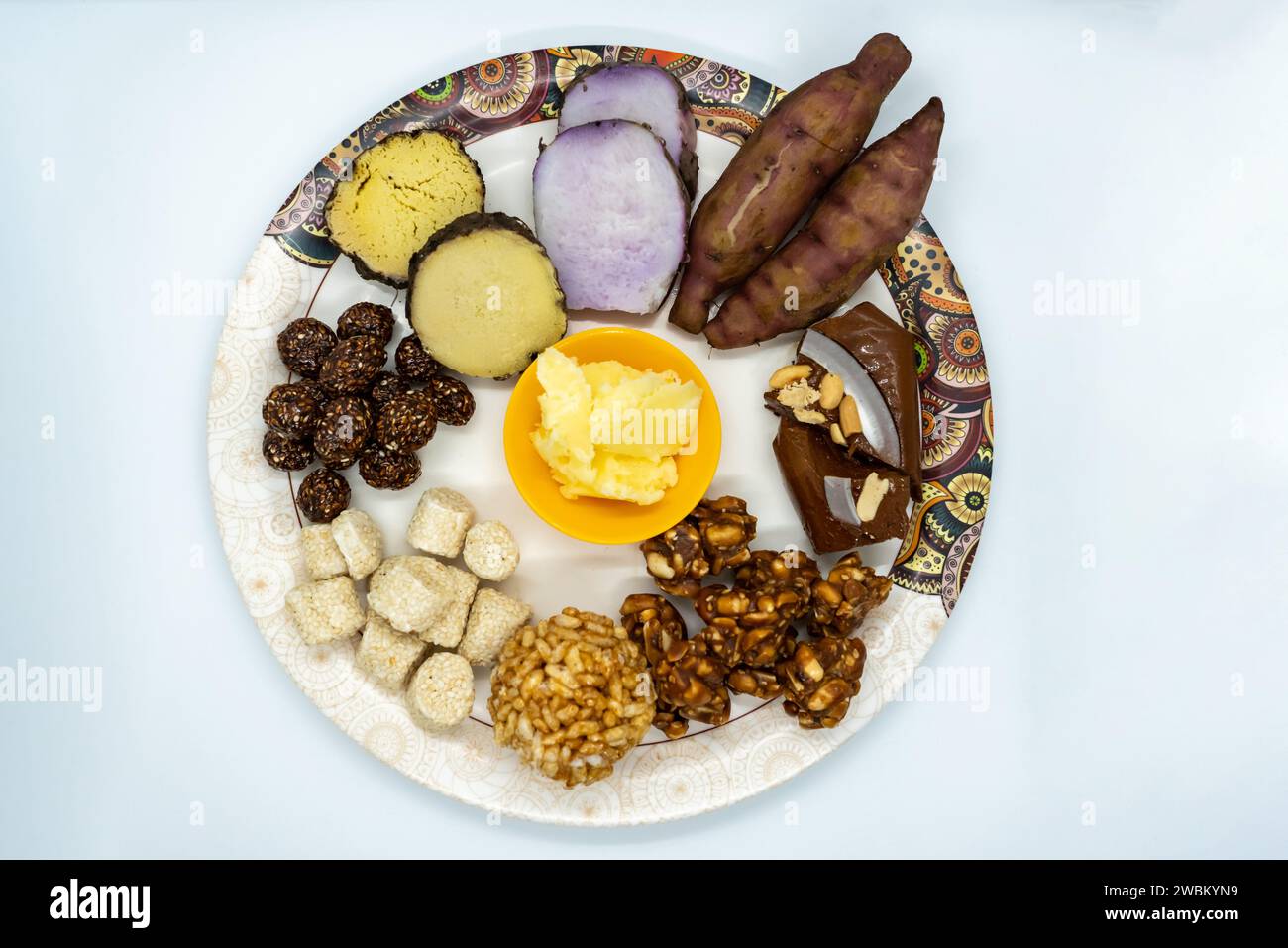 Maghe Sankranti Makar Festival Celebration Food Plate of Muri Ladoo ...