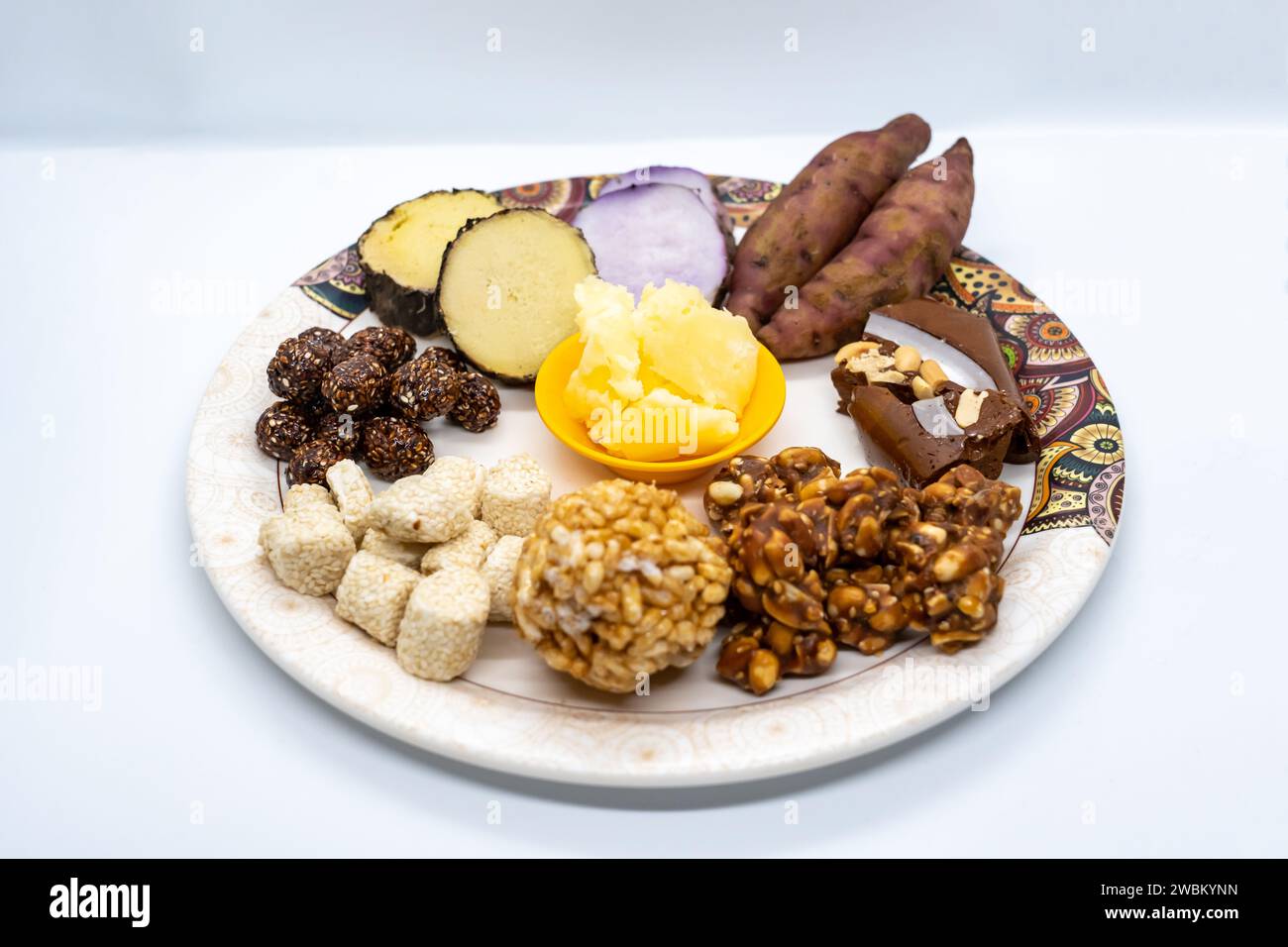 Maghe Sankranti Makar Festival Celebration Food Plate of Muri Ladoo ...