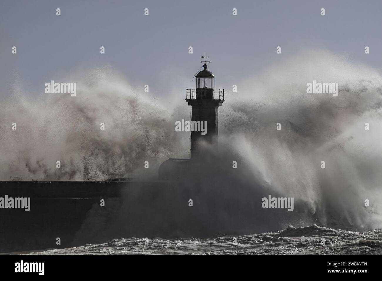 Infrared big stormy wave splash. Douro river mouth, Porto, Portugal ...