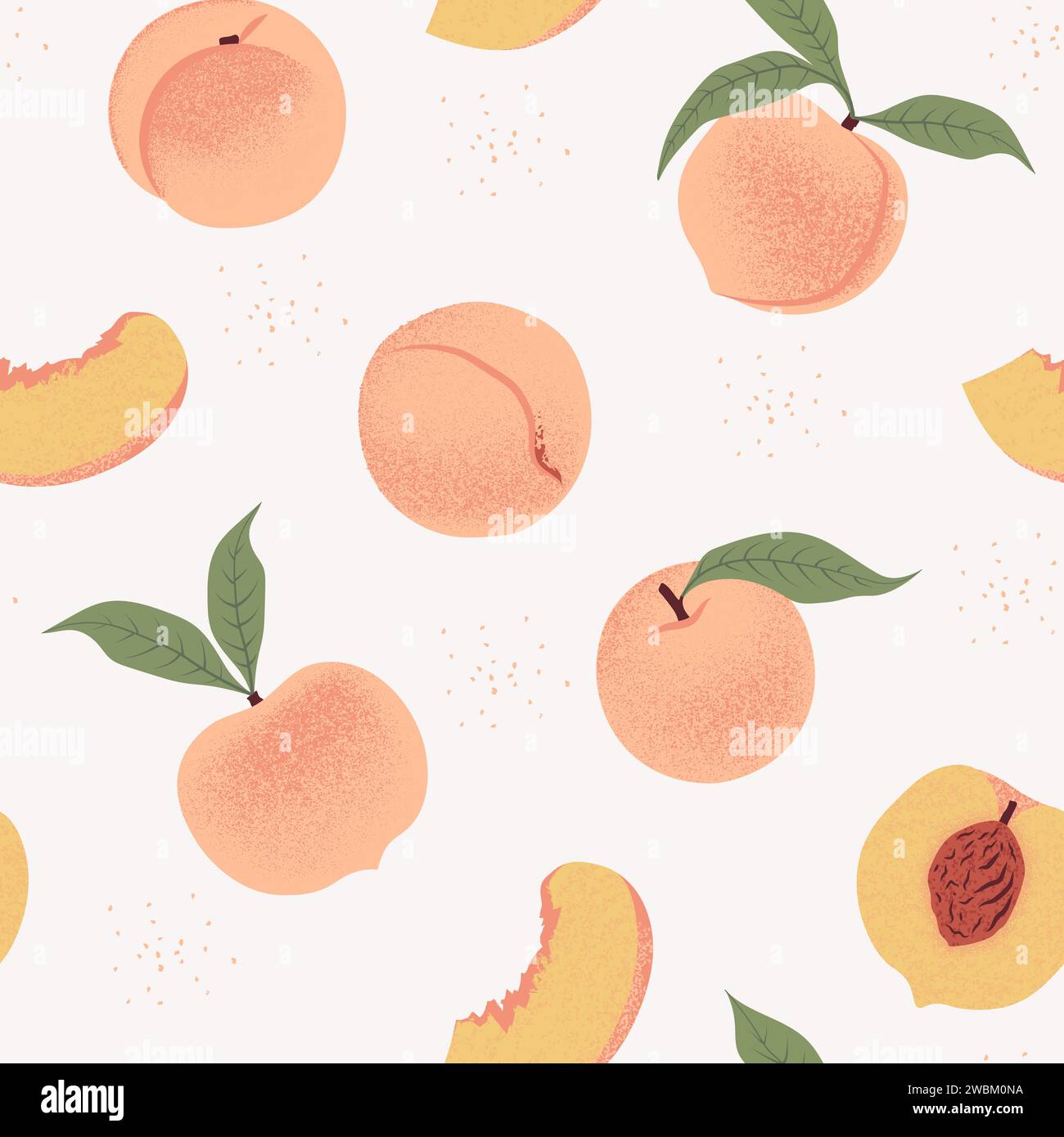 Fresh Slices Peach fruits seamless pattern. Vector illustration in ...