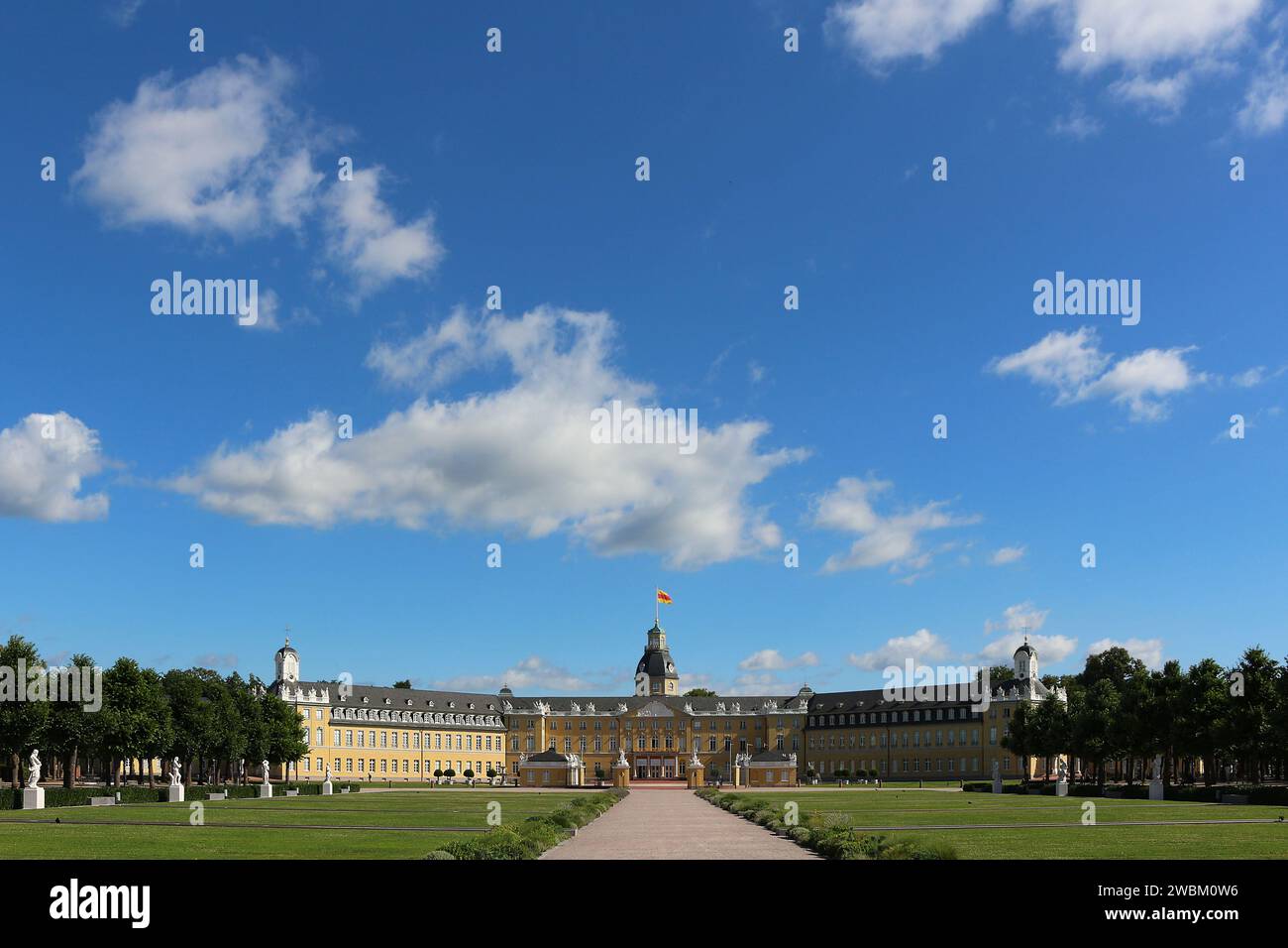 Bright blue and white cloudscape over Karlsruhe Palace in the city ...