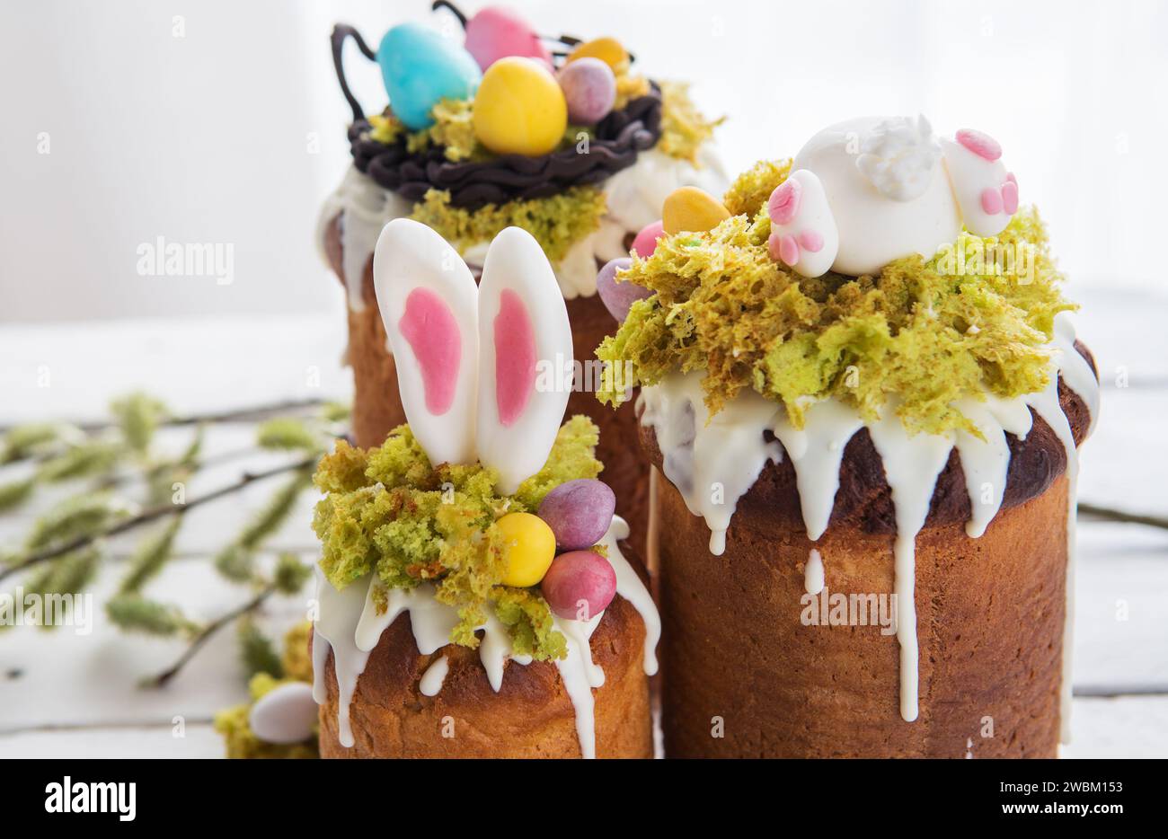 Paska - Easter Eve sweet bread with icing decorated with eatable "moss ...