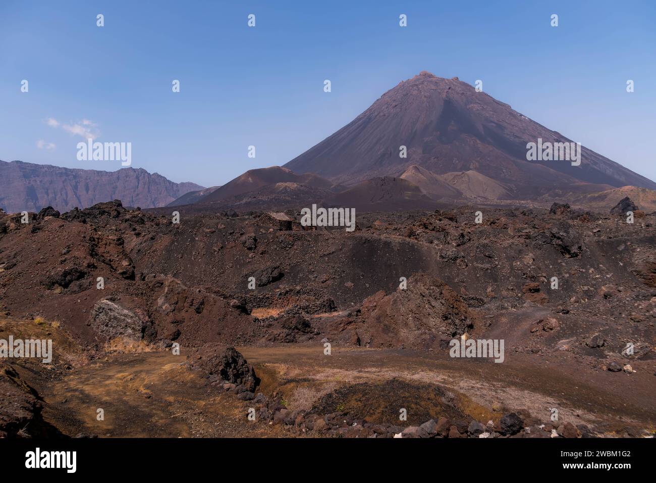 The Pico do Fogo volcano with the lava field after the recent eruption ...