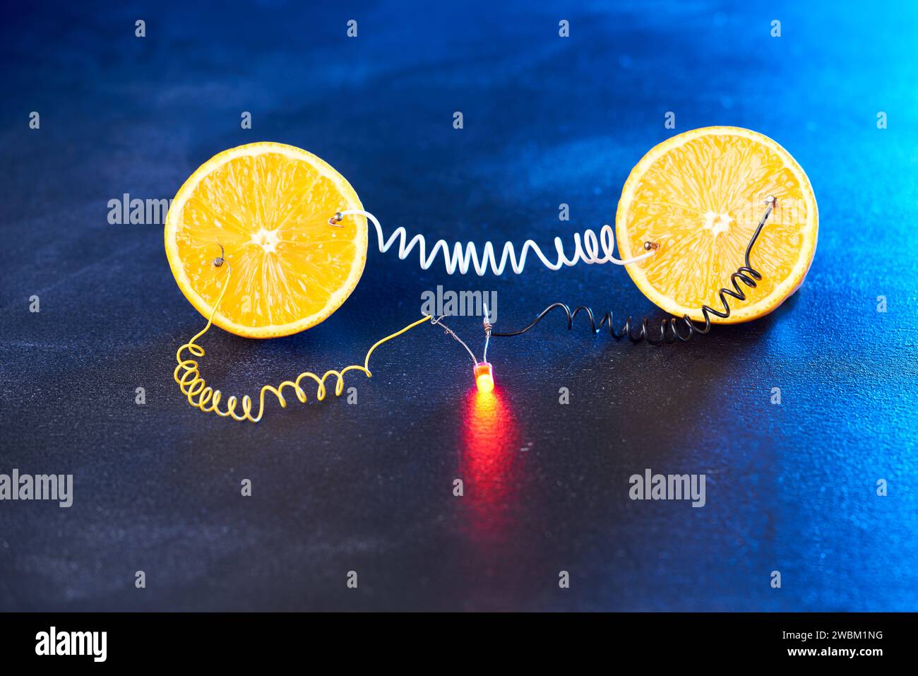 Free energy electricity generator using oranges Stock Photo - Alamy