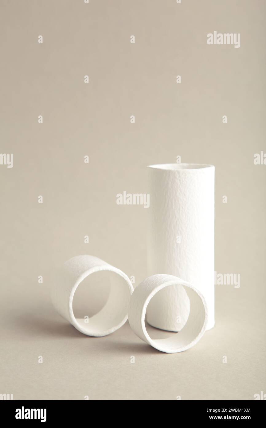 Abstract minimal scene with geometrical forms on grey background ...