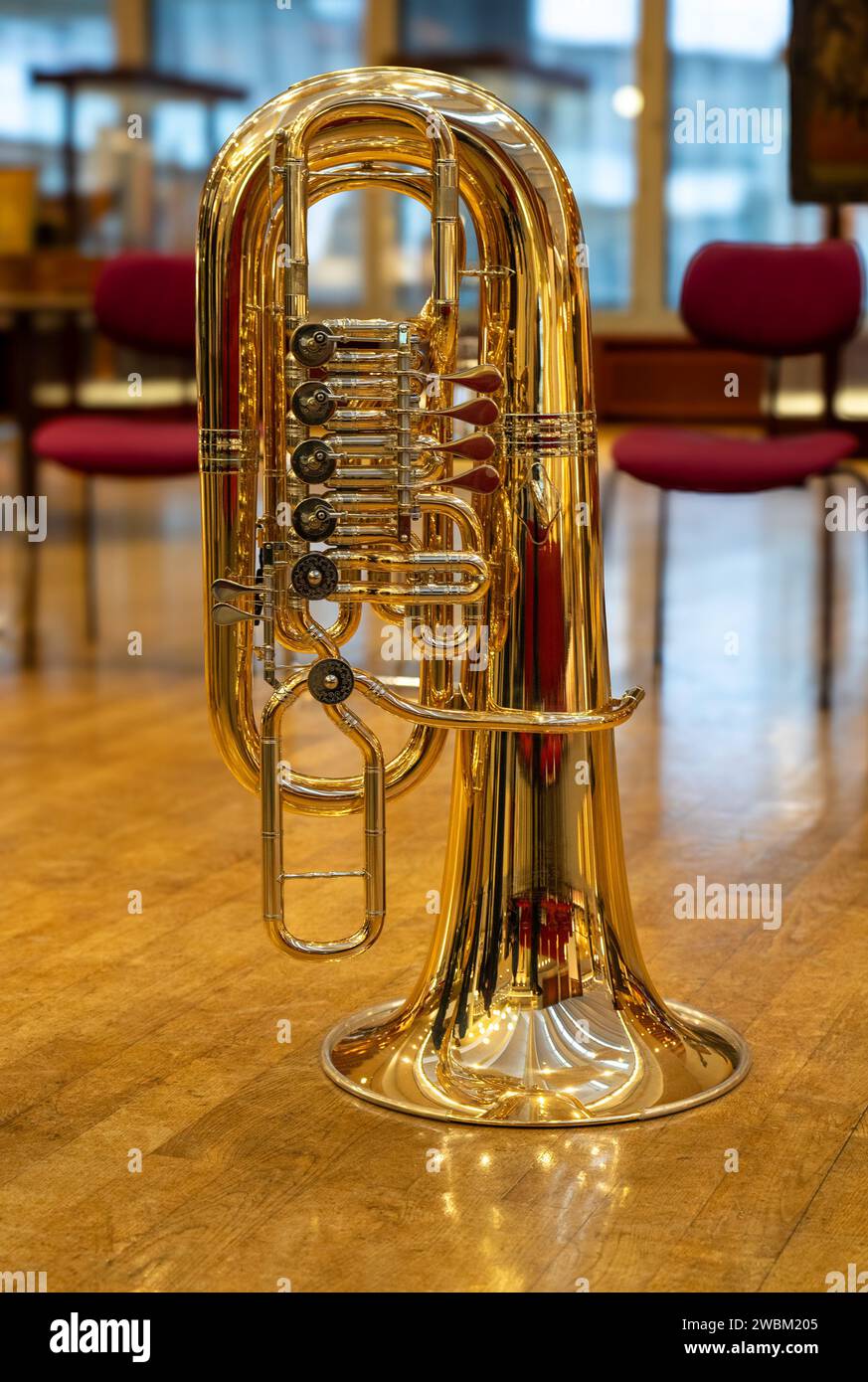 Berlin, Germany. 11th Jan, 2024. A bass tuba stands on the parquet ...