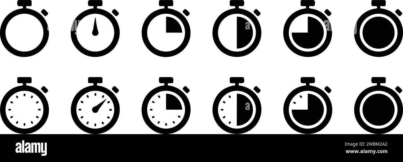 Timer, clock, stopwatch isolated set icons with different time ... Timer, clock, stopwatch isolated set icons with different time ...