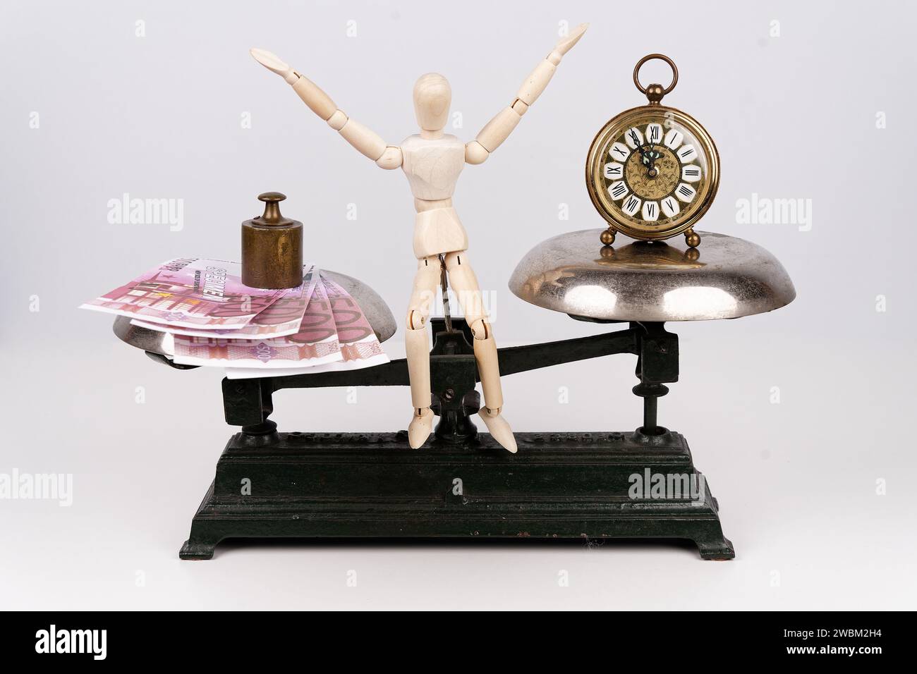 A beam scale compares the weight of money with the weight of time ...