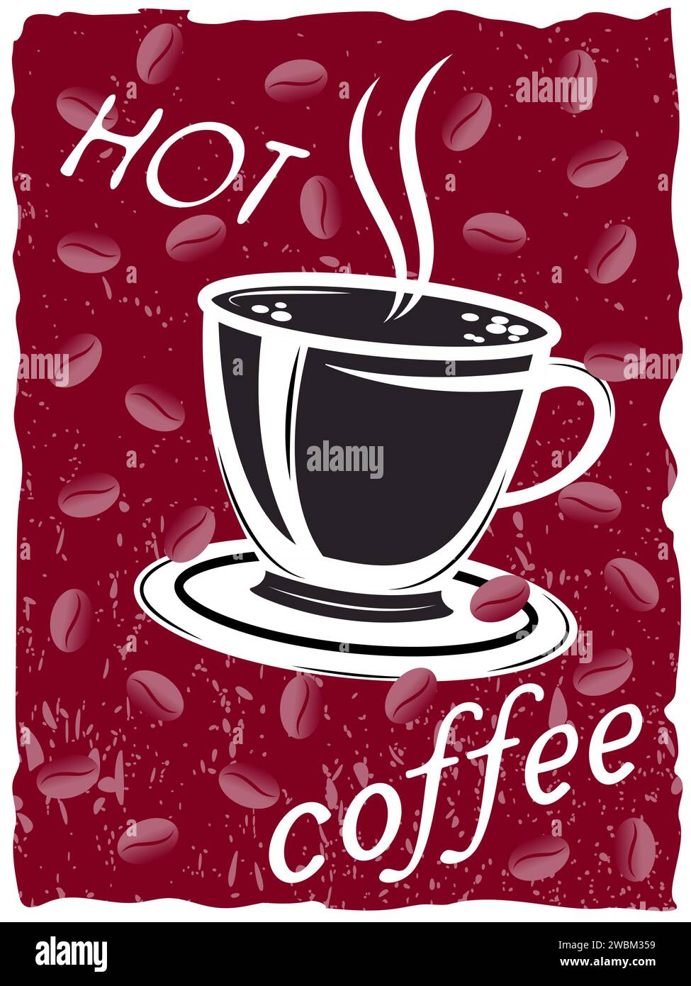 Hot fresh coffee cup against the background of coffee beans grunge ...