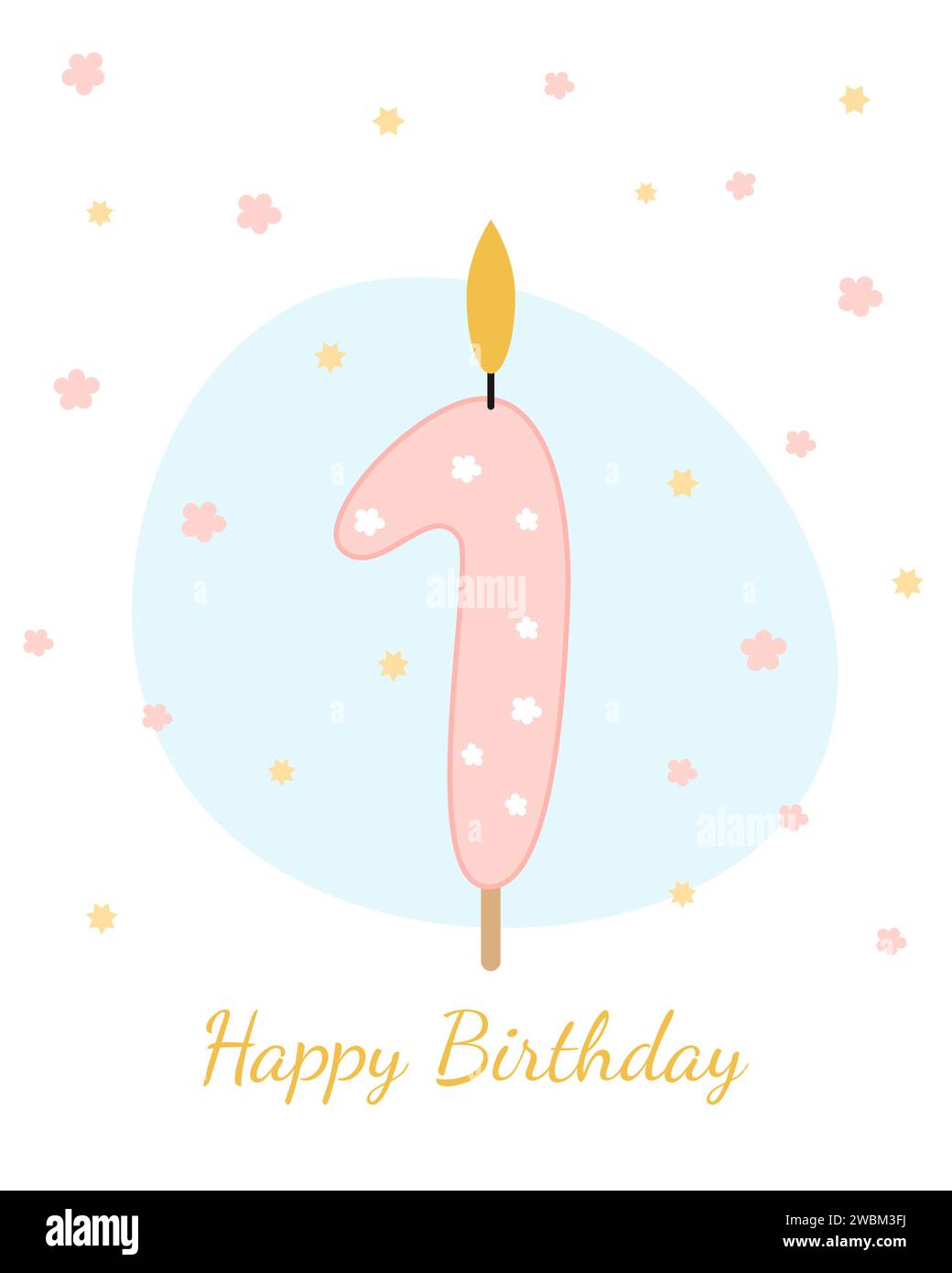 Sweet, Happy Birthday card. Vector illustration of a candle for a cake ...