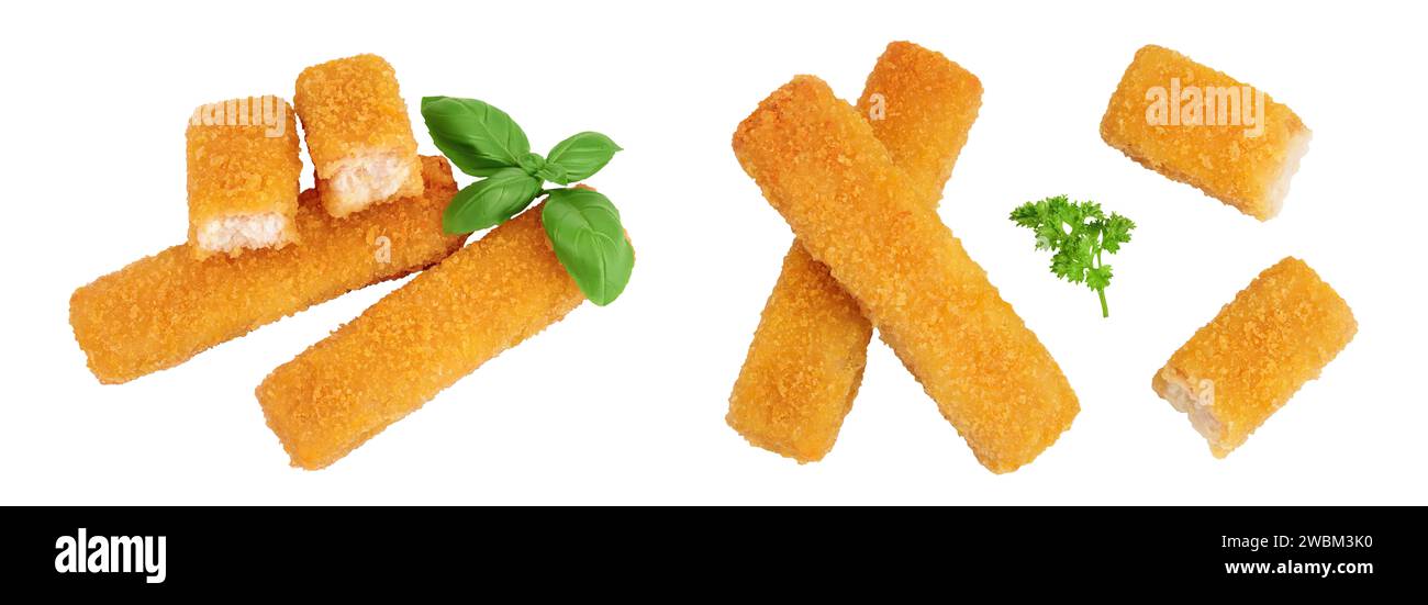 Fish finger or stick with parsley isolated on white background. Top ...