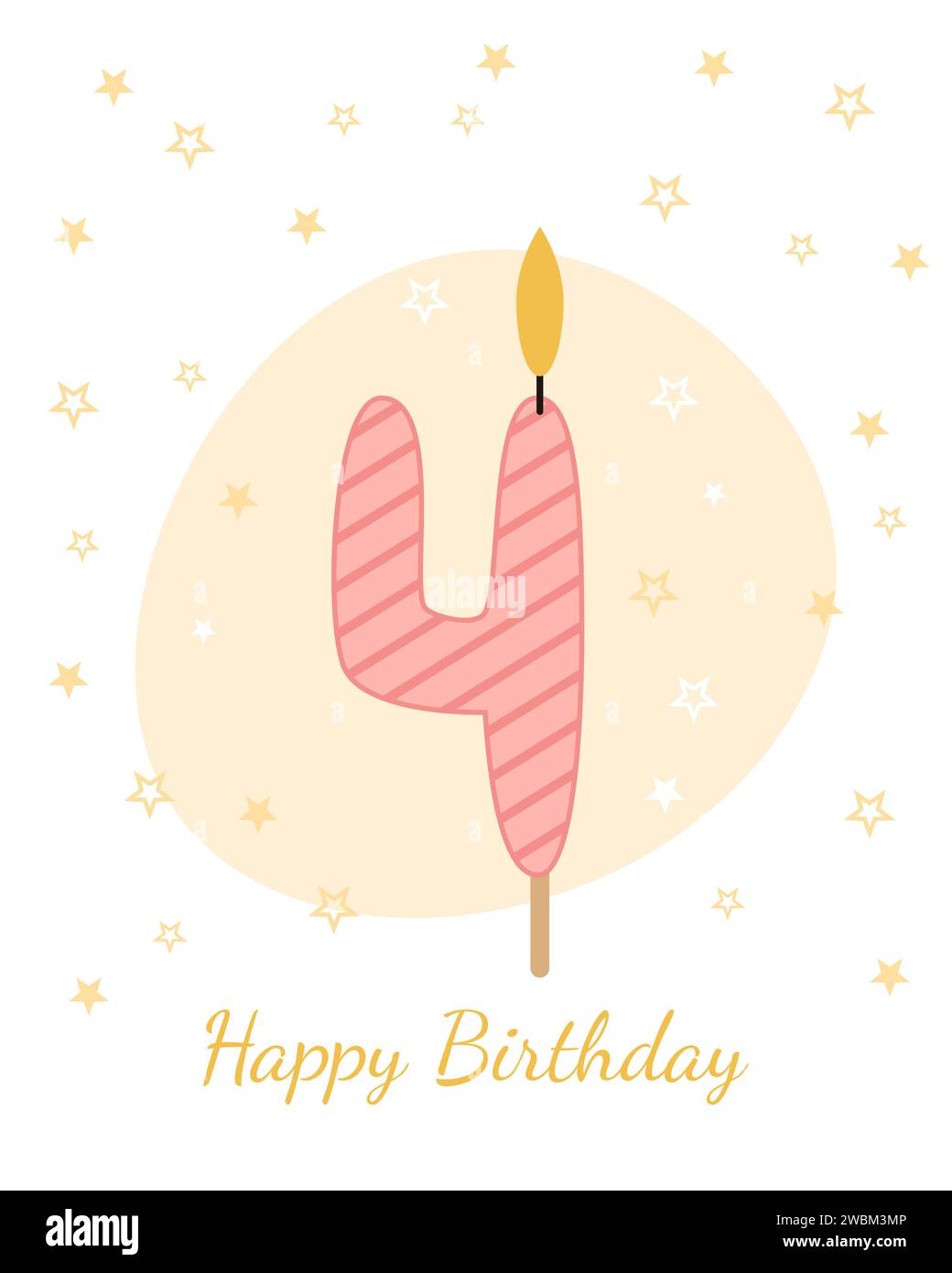Sweet, Happy Birthday card. Vector illustration of a candle for a cake ...