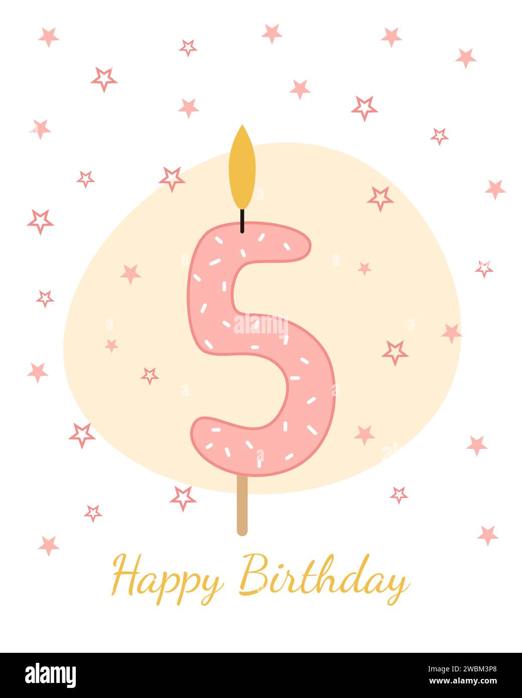 Sweet, Happy Birthday card. Vector illustration of a candle for a cake ...