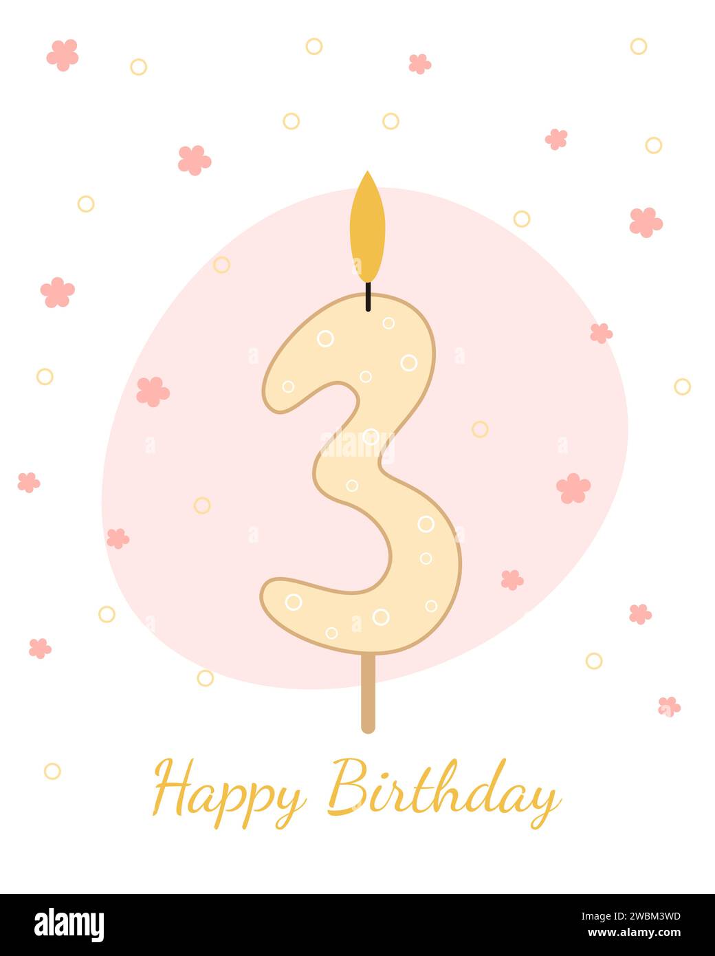 Sweet, Happy Birthday card. Vector illustration of a candle for a cake ...