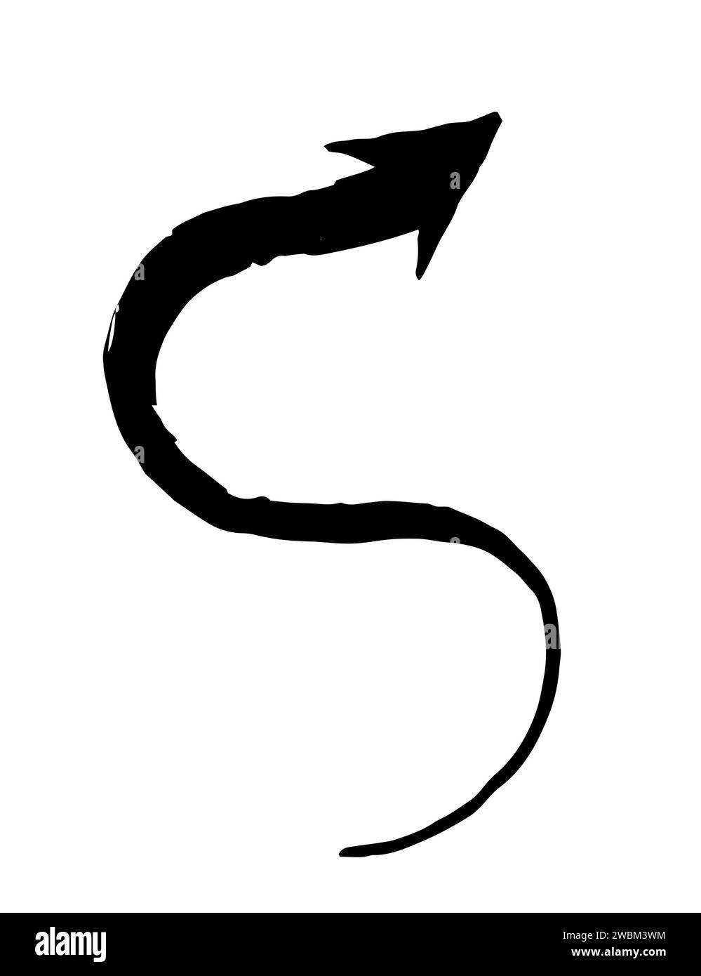 Ink arrow curled symbol hand painted with brush in swoosh whimsical ...