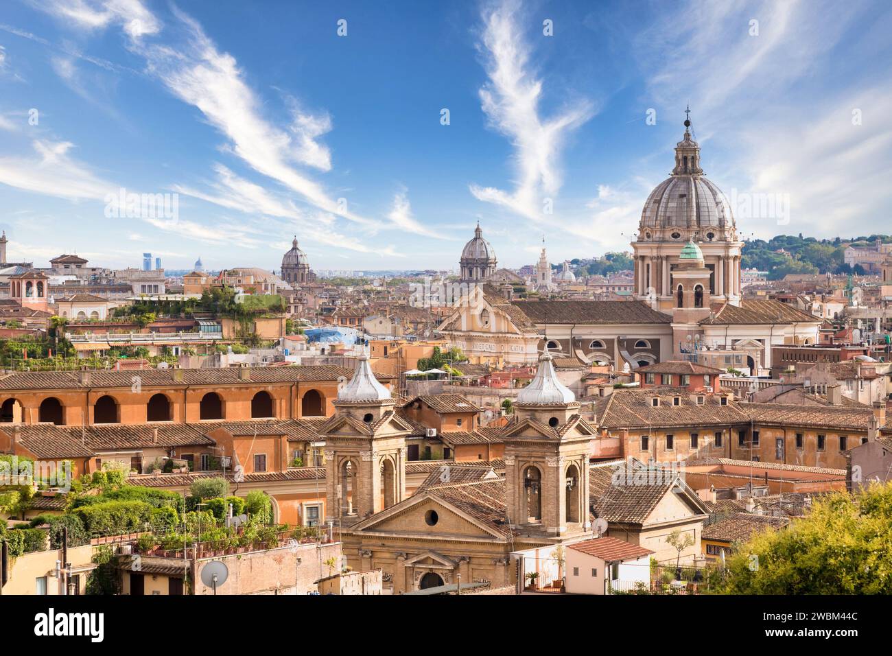 Rome, Italy. Urban landscape, blue sky with clouds, church exterior ...