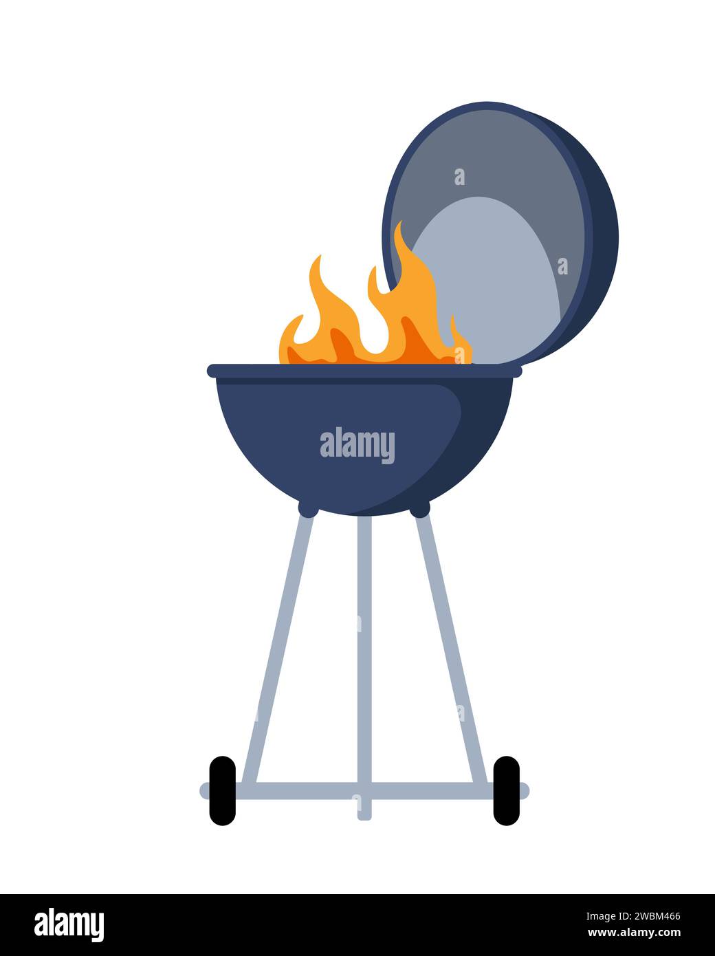 Round barbeque grill, BBQ icon, device for grilling food. Vector ...