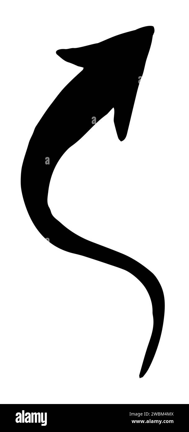 Ink arrow curled symbol hand painted with brush in swoosh whimsical ...