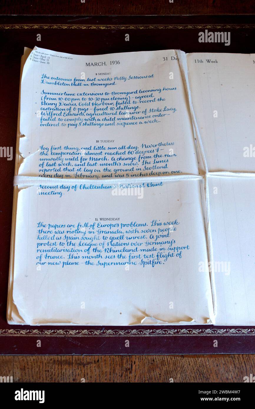 handwritten diary from 1938 spitfire inside Lower Brockhampton Manor ...