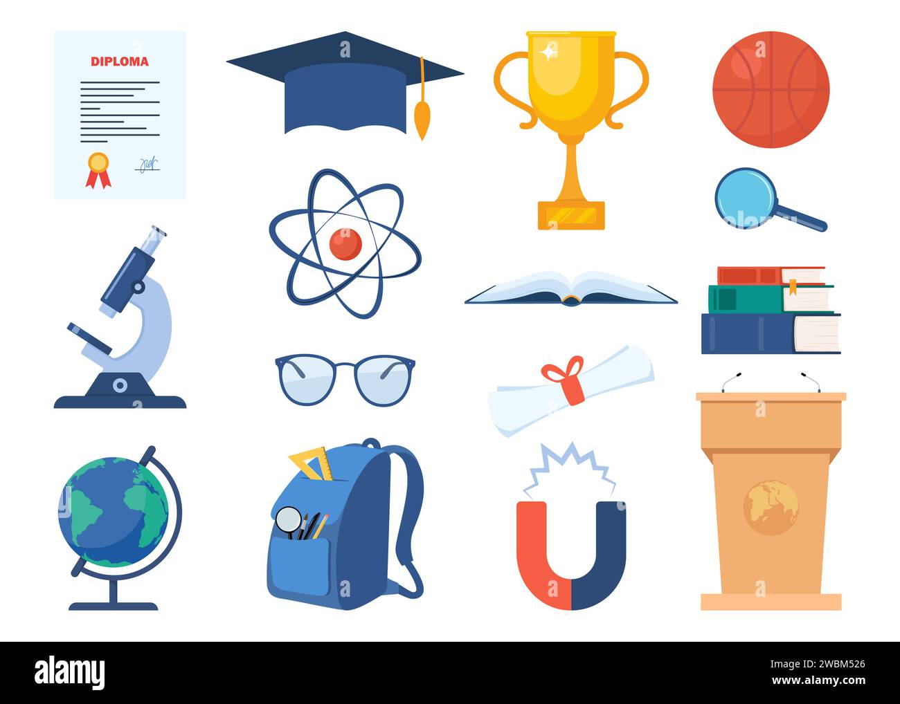 School, science, education, graduation icons. Microscope, atom, books ...