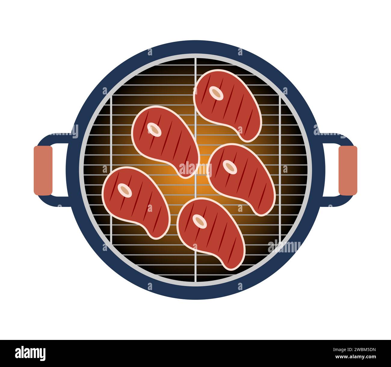 Round barbeque grill, BBQ icon, device for grilling food. Top view ...