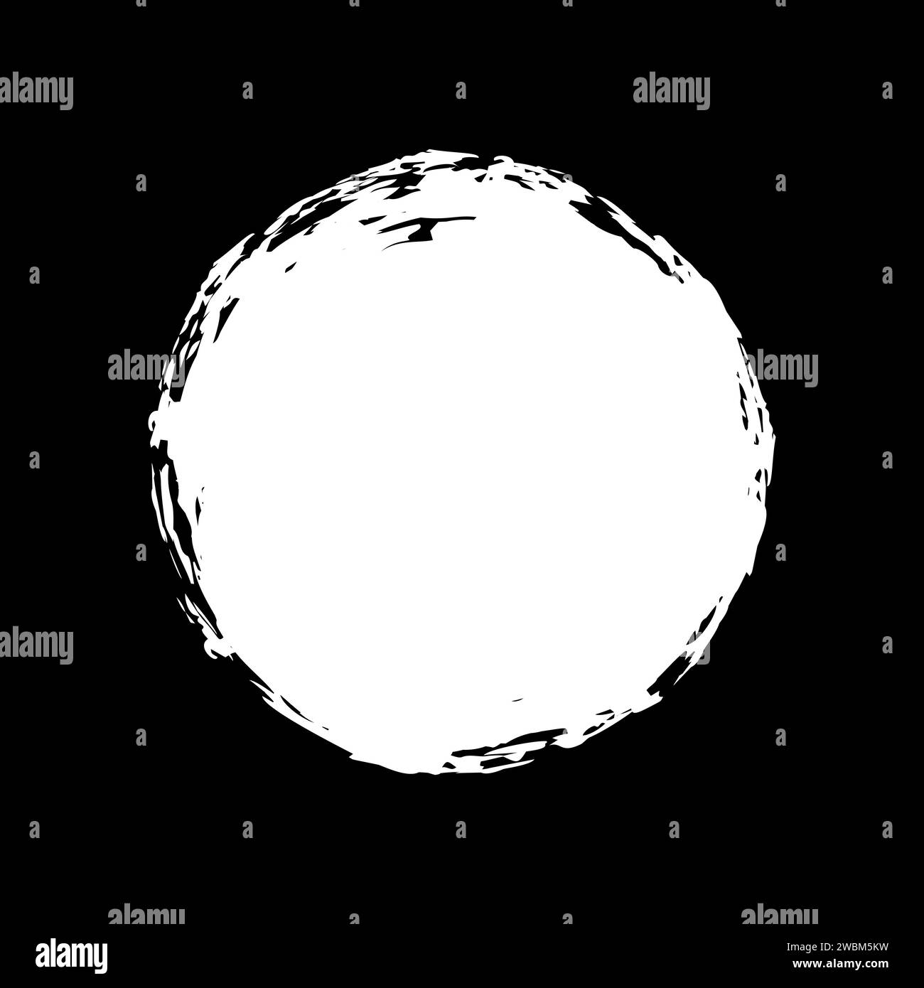 Hand painted grunge circle. White round blob hand drawn with ink brush ...