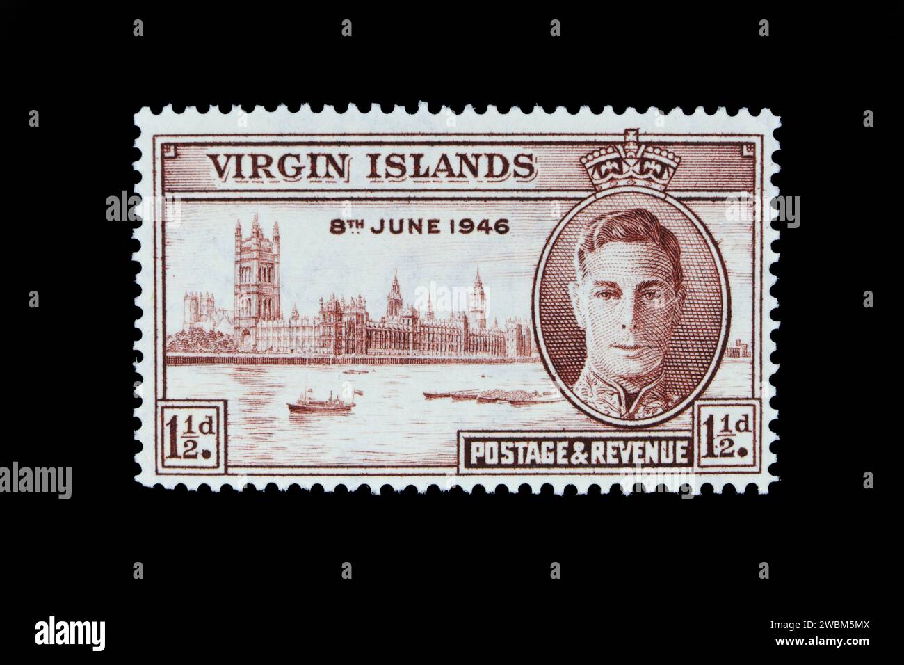 Postage stamp of the British Virgin islands effigy of King George VI ...